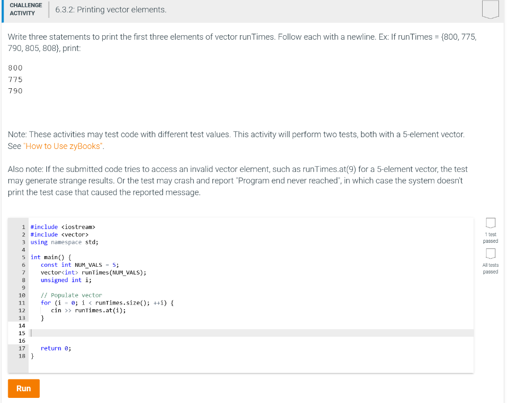 Solved CHALLENGE ACTIVITY 6.3.2: Printing vector elements. | Chegg.com