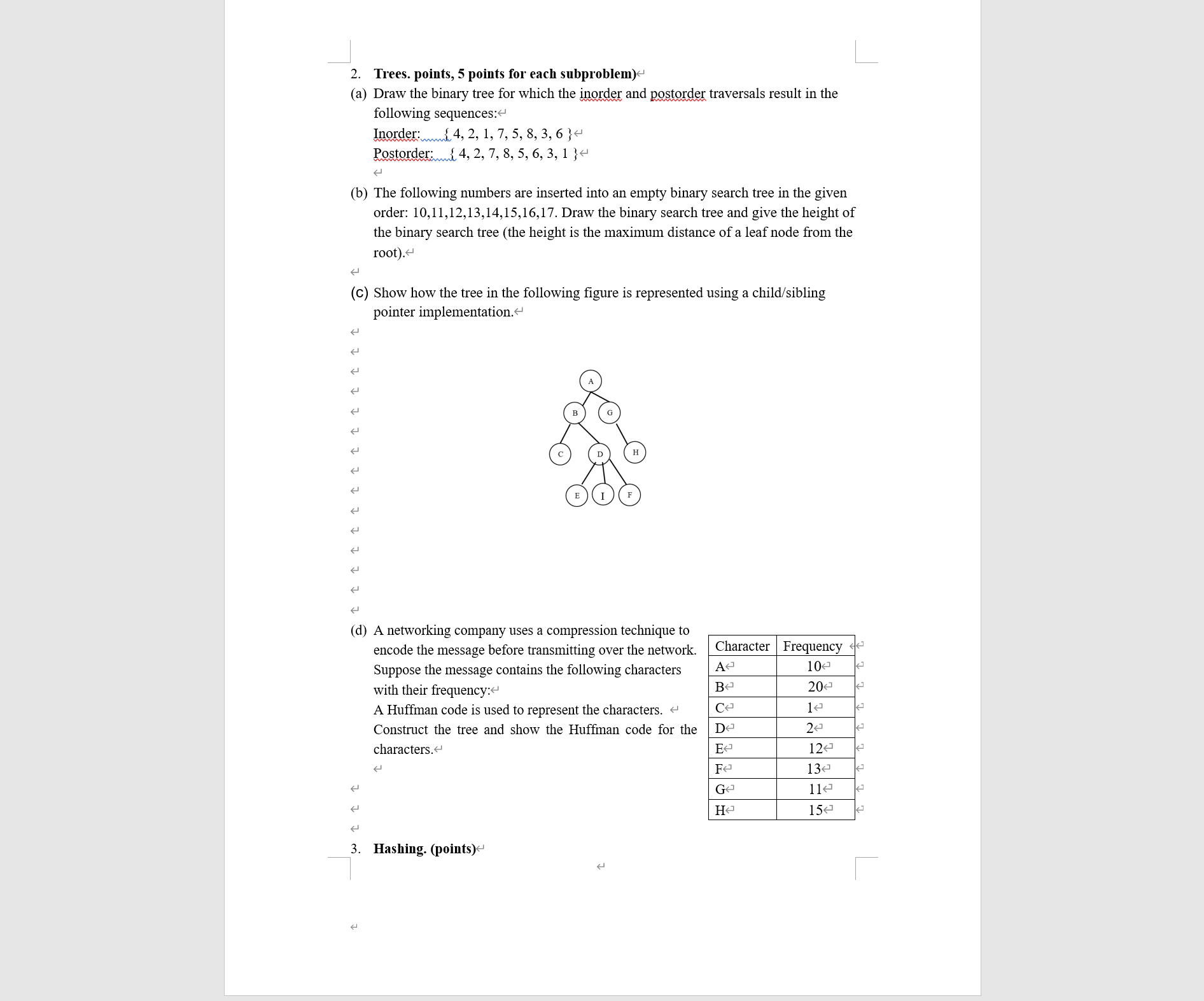 Solved 2. Trees. points, 5 points for each subproblem) (a) | Chegg.com