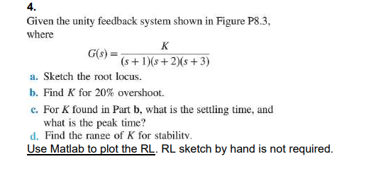 Solved 4. Given the unity feedback system shown in Figure | Chegg.com