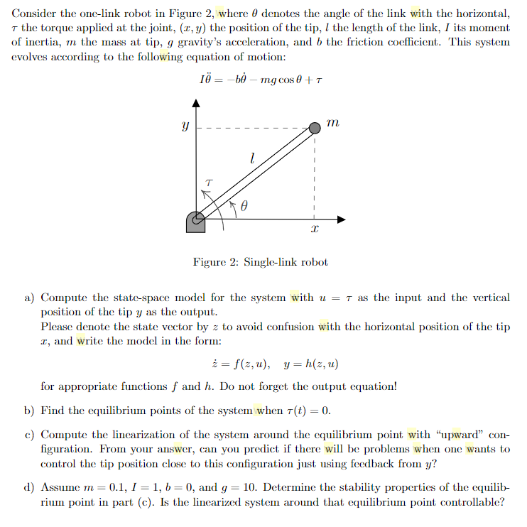 Solved Consider the one-link robot in Figure 2, where θ | Chegg.com