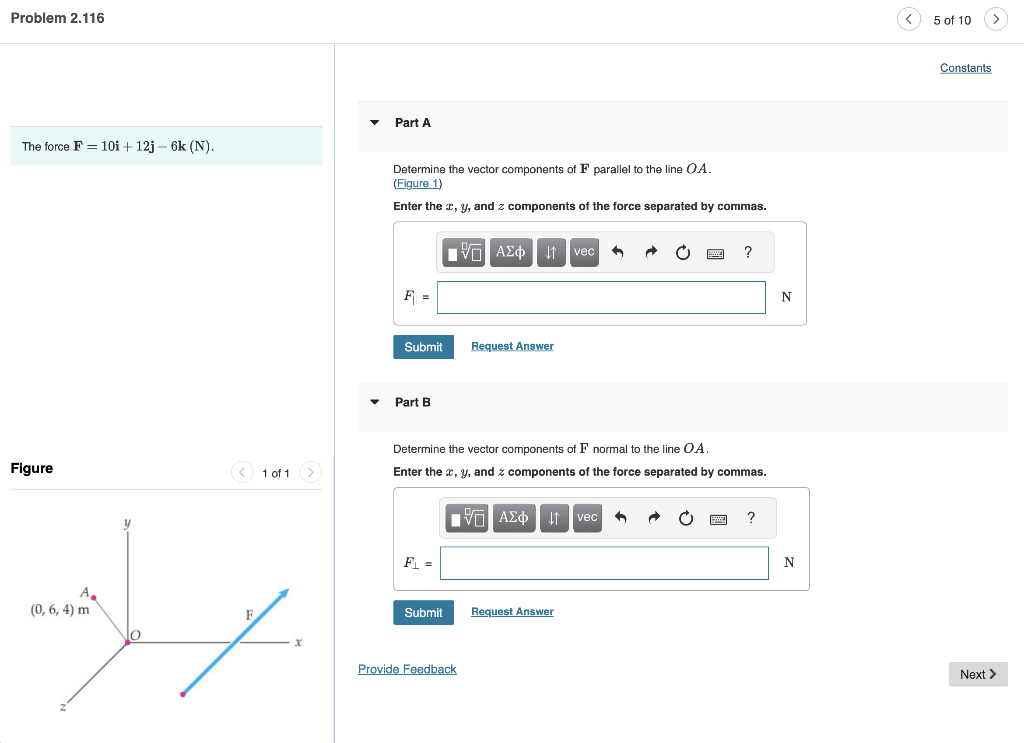 Solved F=10i+12j−6k(N) Determine the vector components of F | Chegg.com