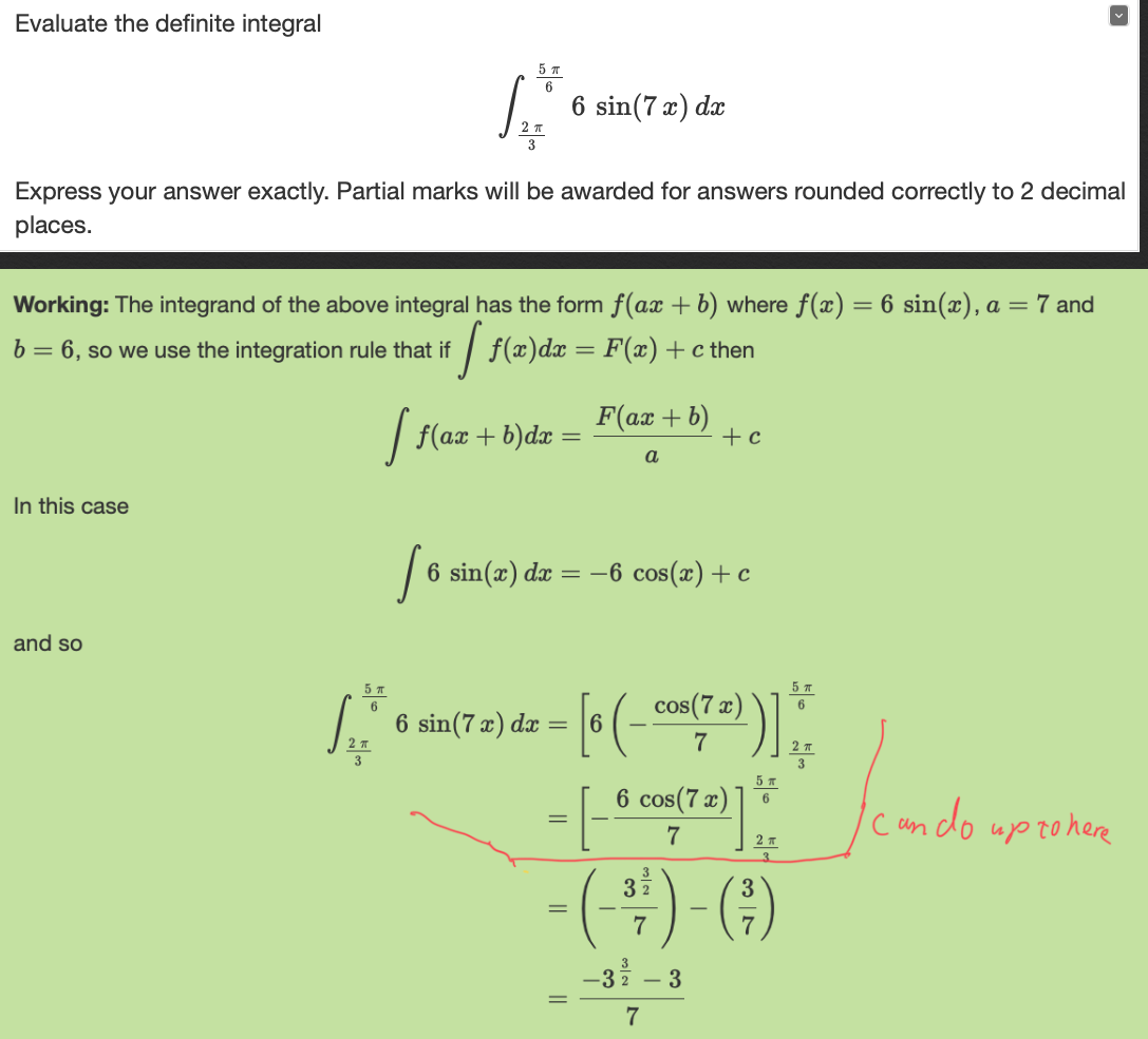 Solved Evaluate the definite integral * * sin(7 a) de 6 | Chegg.com
