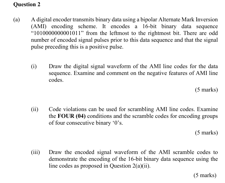 Solved Question 2(a) ﻿A digital encoder transmits binary | Chegg.com