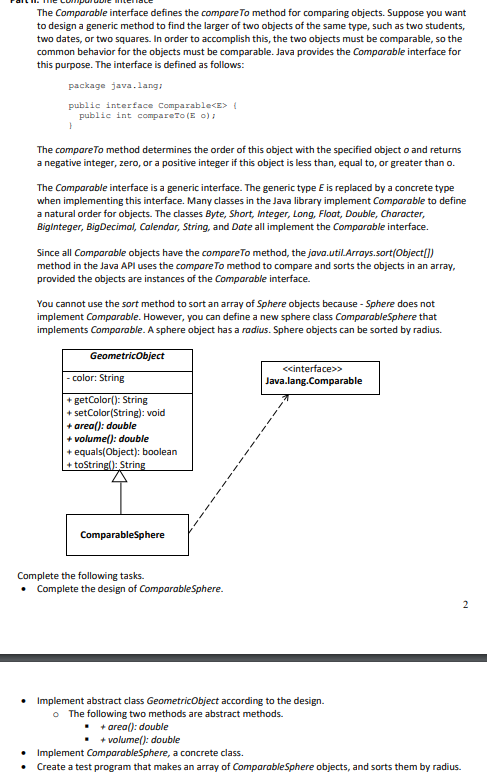 Solved The Comparable interface defines the compare To | Chegg.com