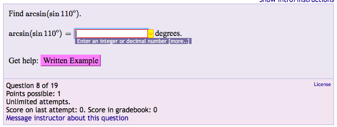 Solved Find arcsin (sin 110º). arcsin (sin 110º) = degrees. | Chegg.com