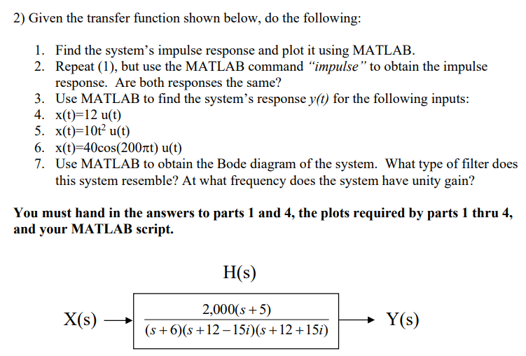 2) Given the transfer function shown below, do the | Chegg.com