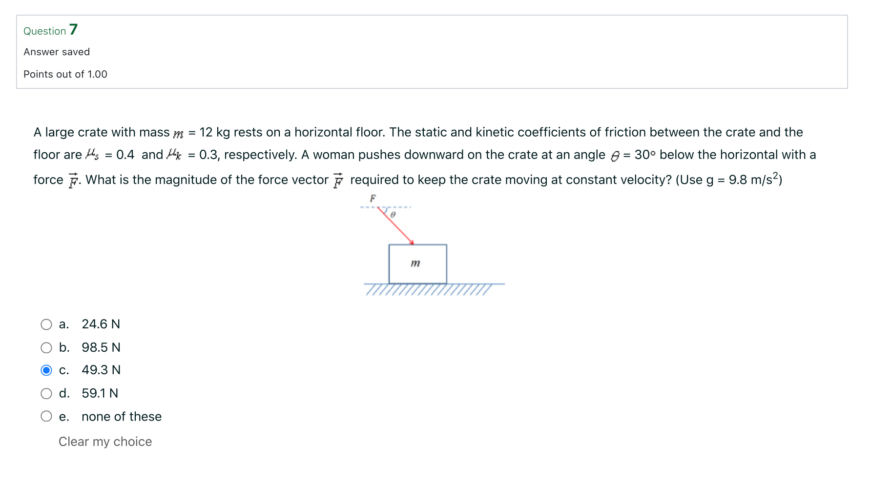 Solved A large crate with mass m=12 kg rests on a horizontal | Chegg.com