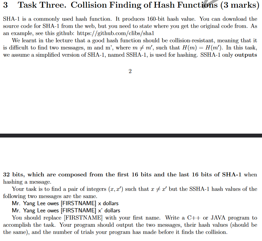 3 Task Three. Collision Finding of Hash Functions (3 | Chegg.com