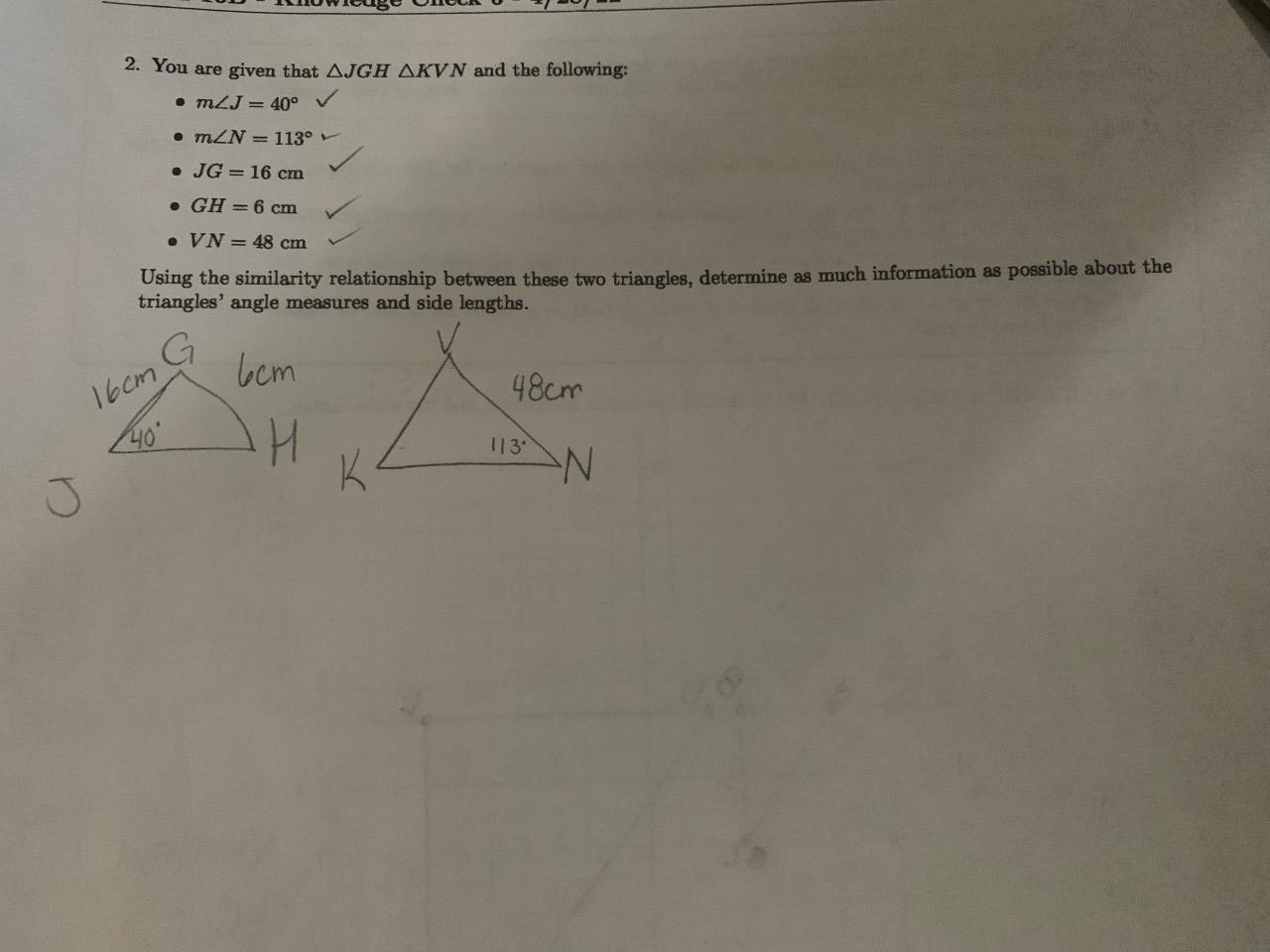Solved 2. You are given that AJGH AKVN and the following: • | Chegg.com