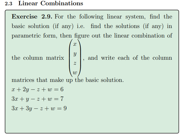 Solved Exercise 2.9. For the following linear system, find | Chegg.com
