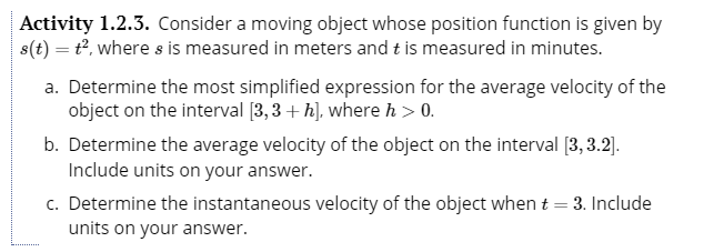 Solved Activity 1.2.3. Consider a moving object whose | Chegg.com