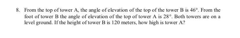 Solved 8. From the top of tower A, the angle of elevation of | Chegg.com