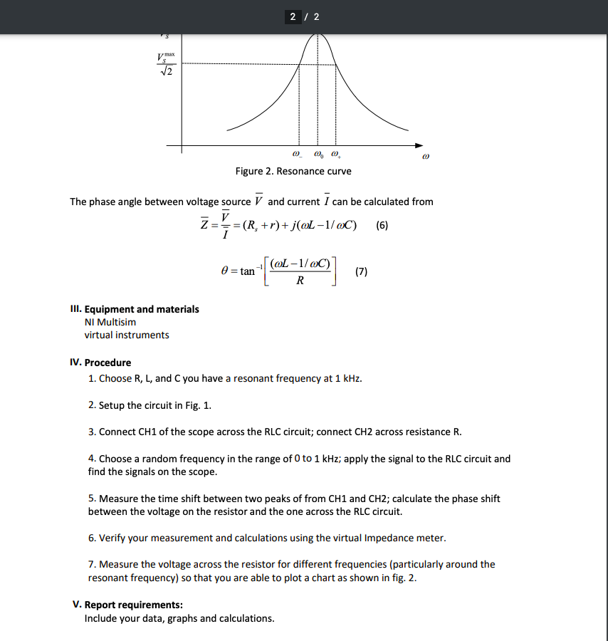 Solved RLC Resonance 1. Purpose Observe the resonance | Chegg.com