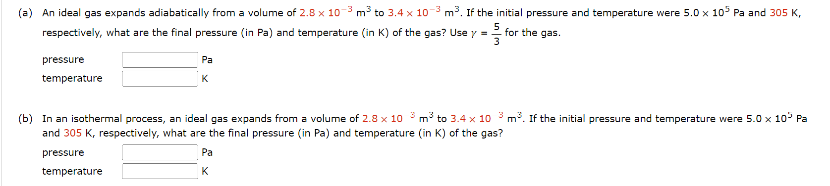 Solved (a) An ideal gas expands adiabatically from a volume | Chegg.com