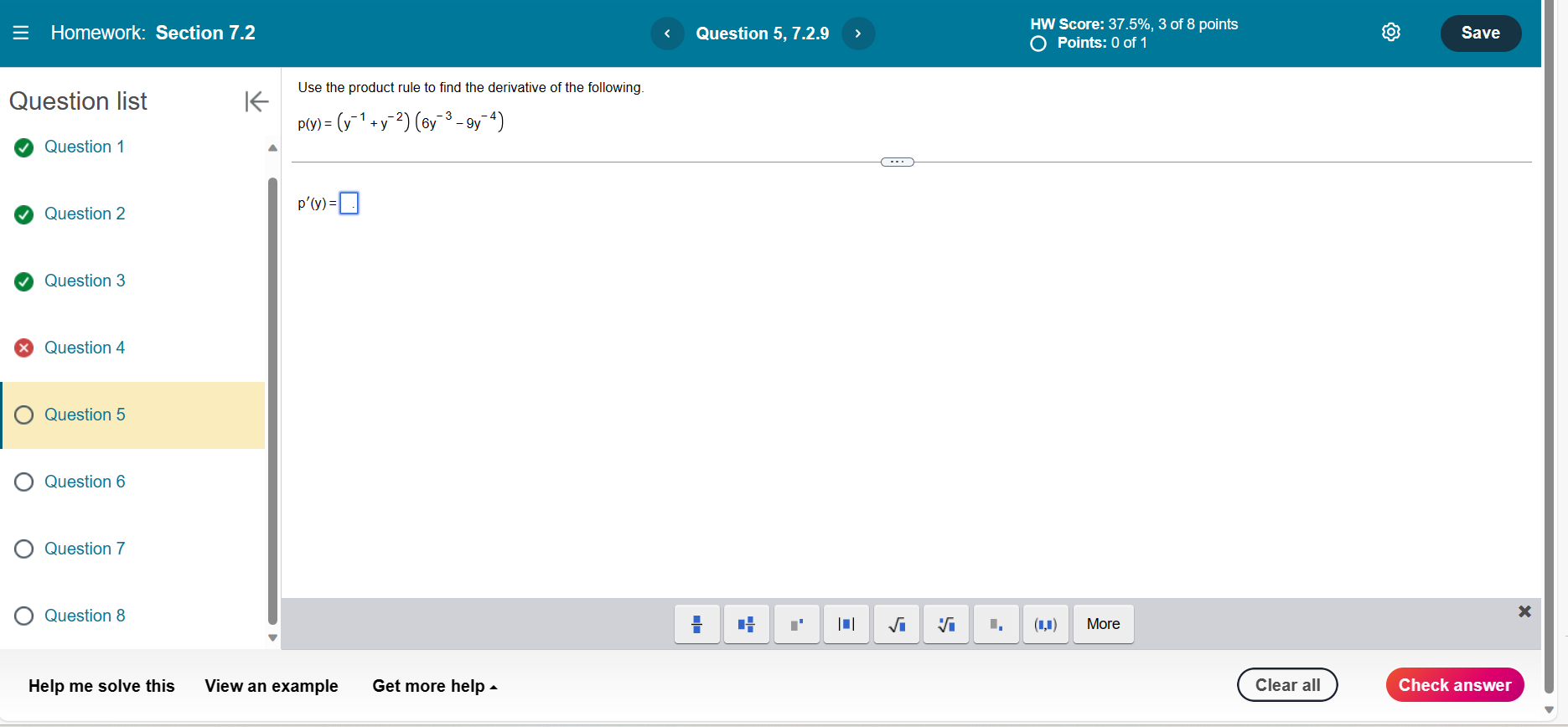 Solved Use the product rule to find the derivative of the | Chegg.com