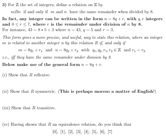 Solved 3) For Z the set of integers, define a relation on Z | Chegg.com