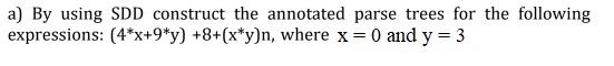 Solved a) By using SDD construct the annotated parse trees | Chegg.com