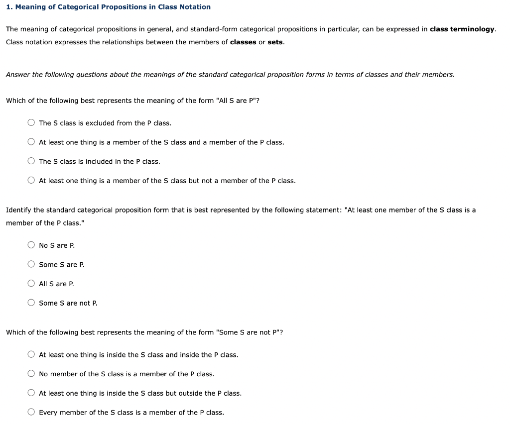 Solved 1. Meaning of Categorical Propositions in Class | Chegg.com