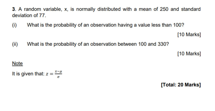 Solved 3. A random variable, x, is normally distributed with | Chegg.com