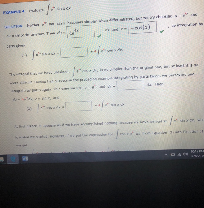 Solved EXAMPLE 4 Evaluateesin x dx. ON Neither e4x nor sin x | Chegg.com