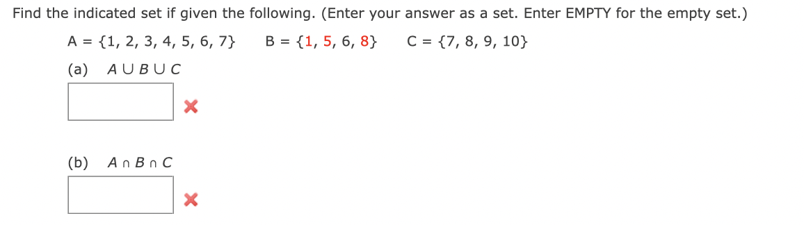Solved Find the indicated set if given the following. (Enter | Chegg.com