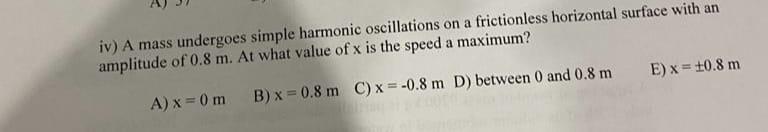 iv) A mass undergoes simple harmonic oscillations on | Chegg.com