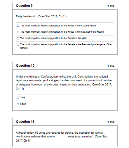 Solved Question 9 1 pts Party Leadership: (OpenStax 2017. Ch | Chegg.com