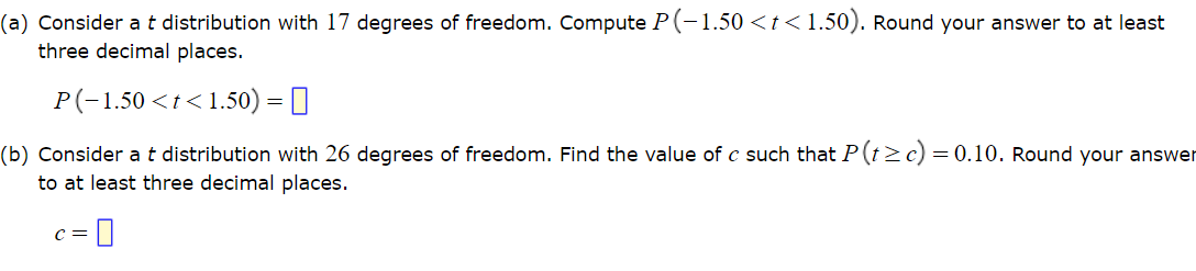 Solved (a) Consider a t distribution with 17 degrees of | Chegg.com