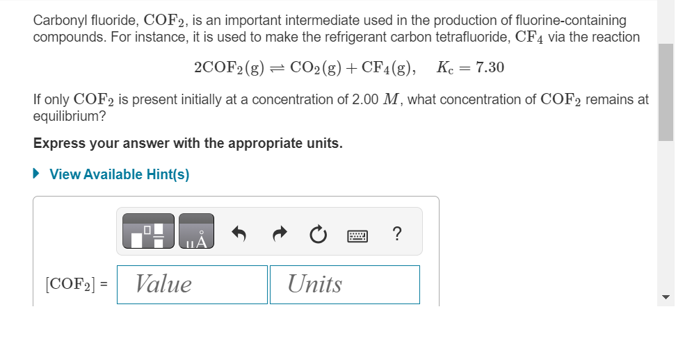 Solved Carbonyl fluoride, COF2, is an important intermediate | Chegg.com