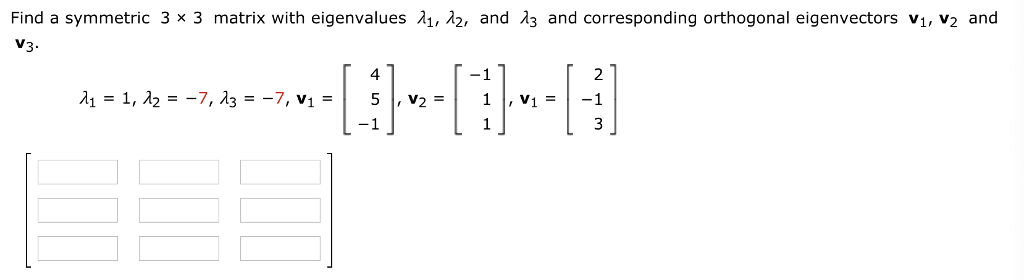 Solved Find a symmetric 3x3 matrix with eigenvalues λι, λ2, | Chegg.com
