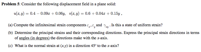 Solved Problem 5: Consider the following displacement field | Chegg.com