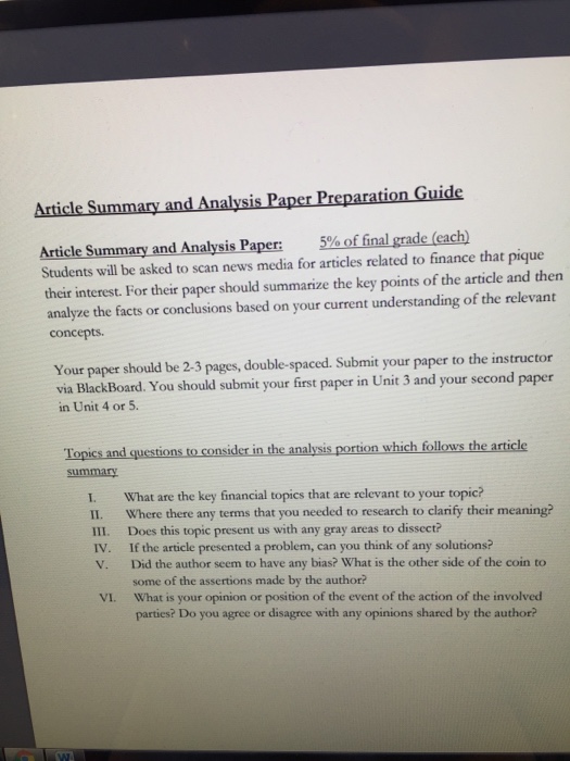 Article Summary and Analysis Paper Preparation Guide | Chegg.com