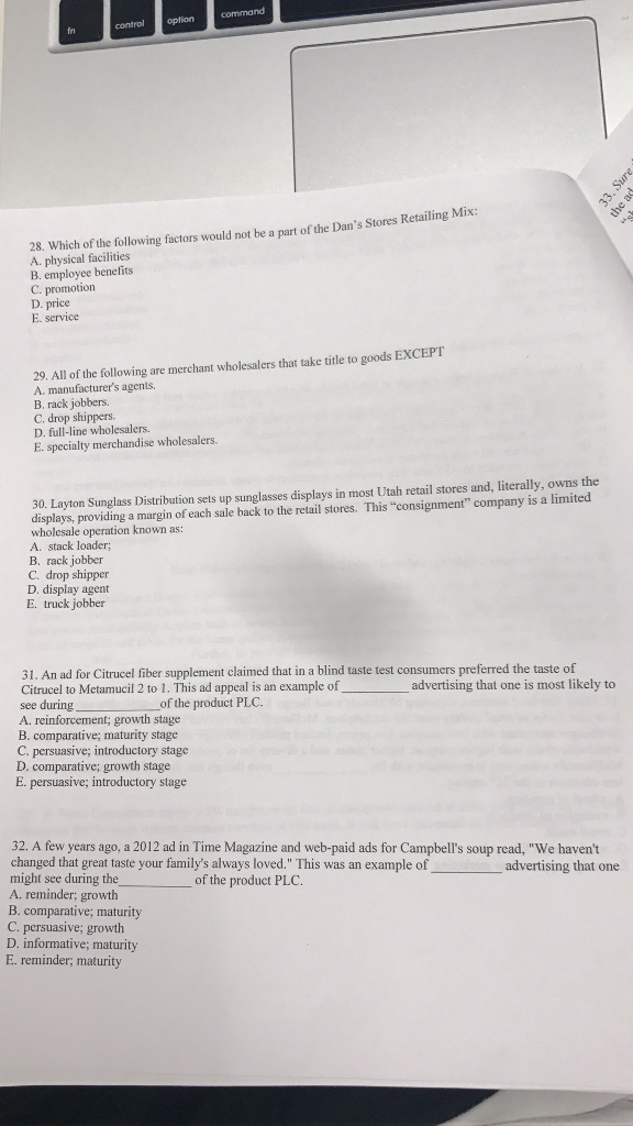 Solved fn control option command 5? . Which of the following | Chegg.com