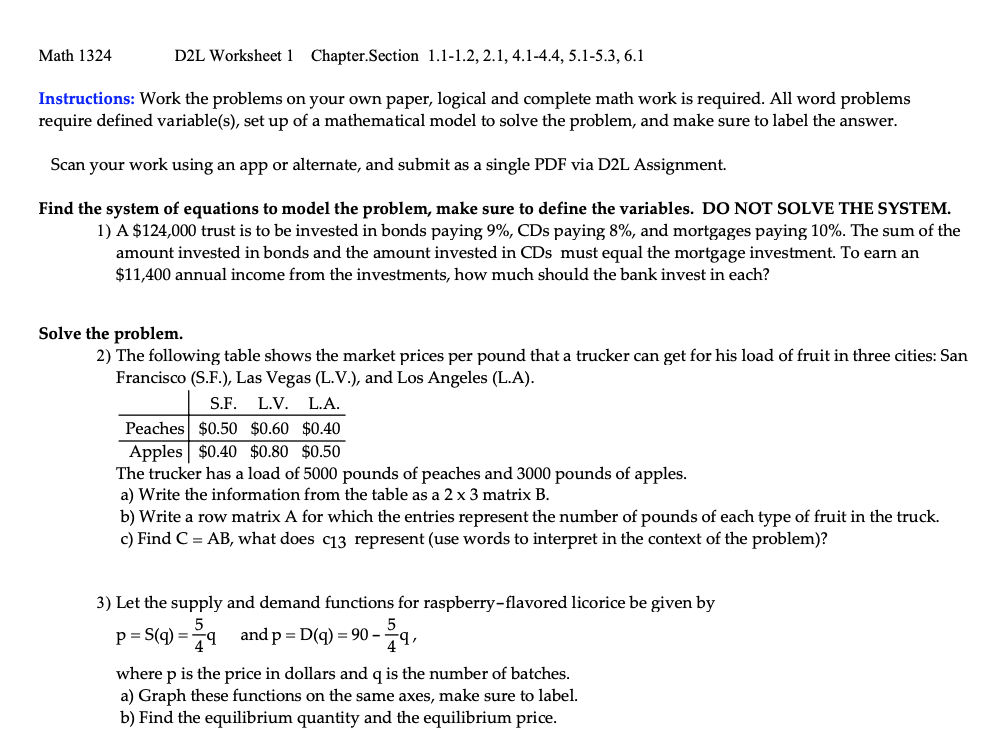Solved Math 1324 D2L Worksheet 1 Chapter.Section 1.1-1.2, | Chegg.com