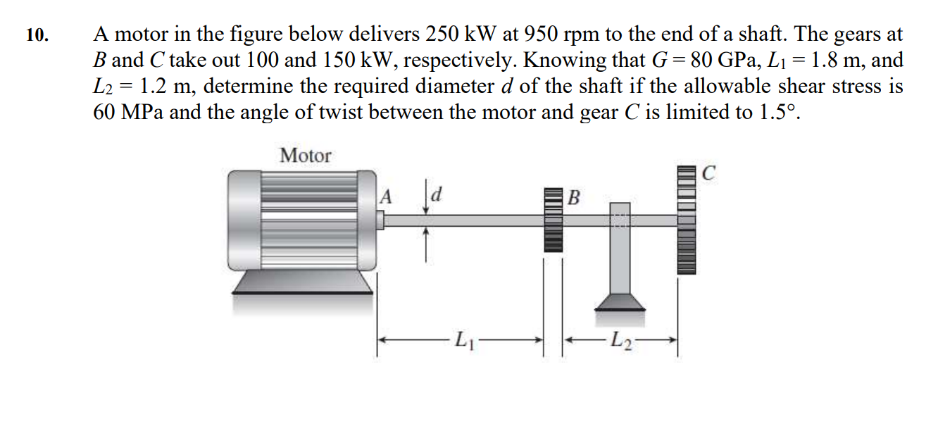 Solved A motor in the figure below delivers 250 kW at 950rpm | Chegg.com