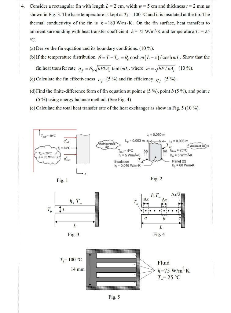Solved 4. Consider a rectangular fin with length L = 2 cm, | Chegg.com