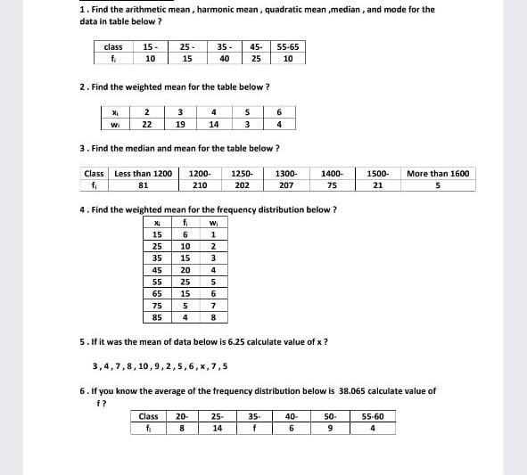 Solved 1. Find the arithmetic mean, harmonic mean quadratic | Chegg.com