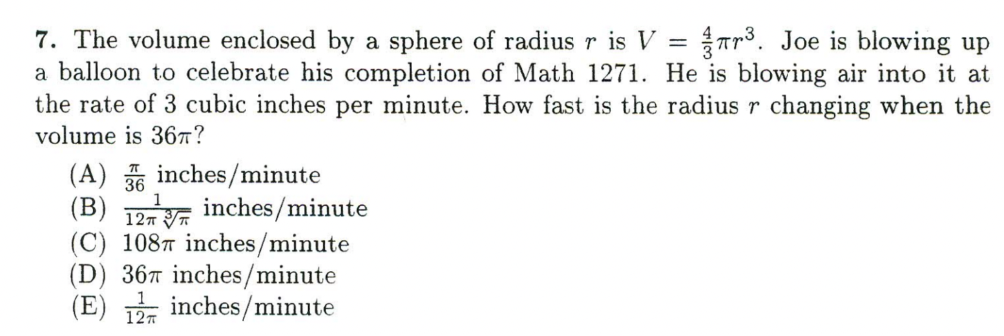 Solved 7. The volume enclosed by a sphere of radius r is V = | Chegg.com