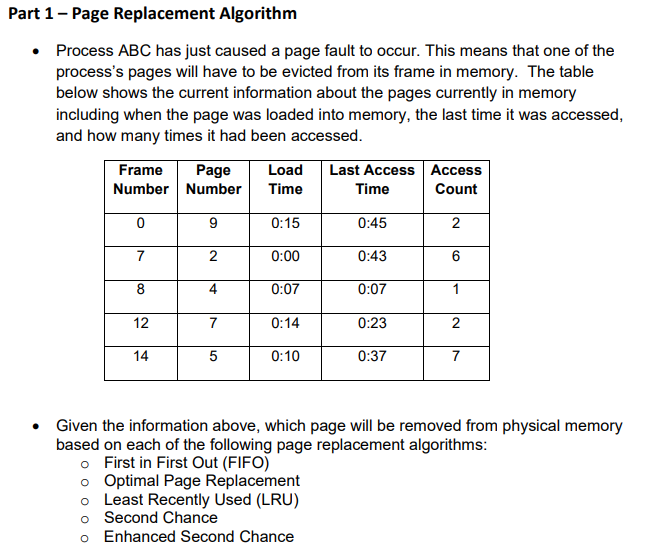 Solved - Process ABC has just caused a page fault to occur. | Chegg.com