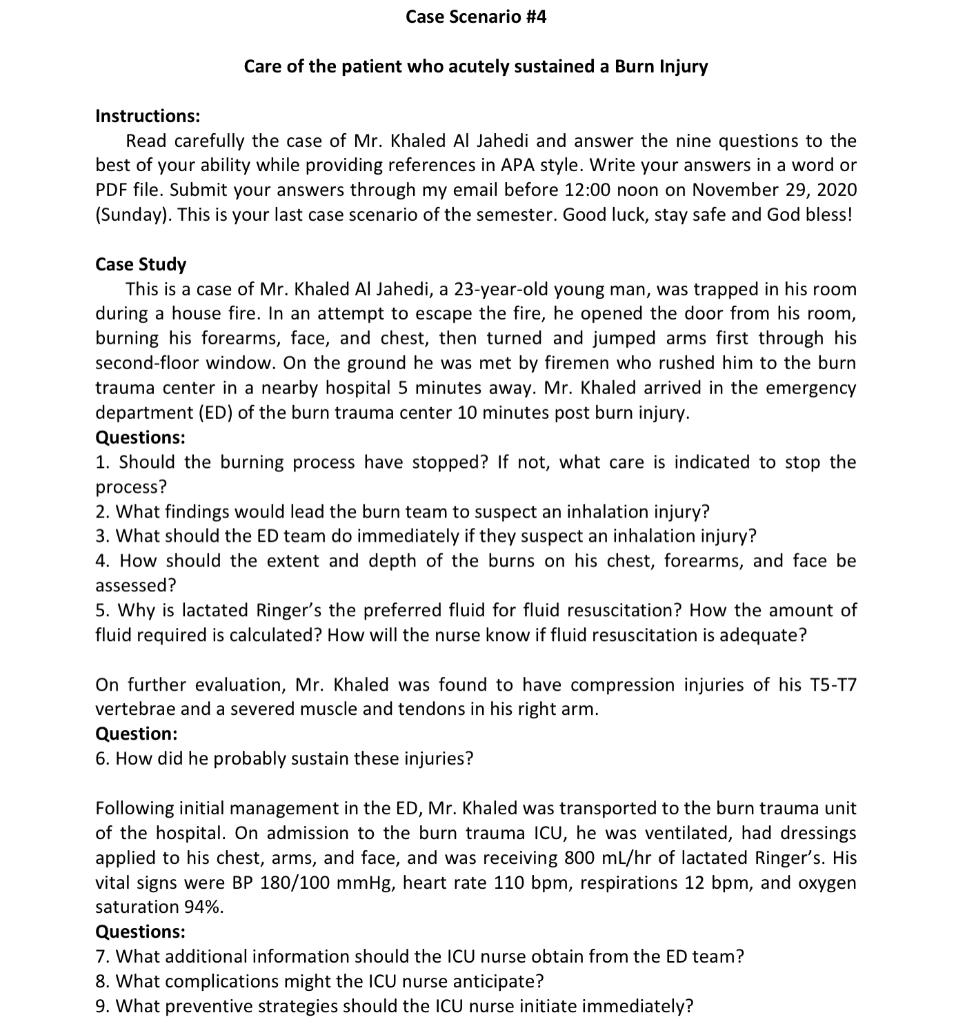 Solved Case Scenario #4 Care of the patient who acutely | Chegg.com