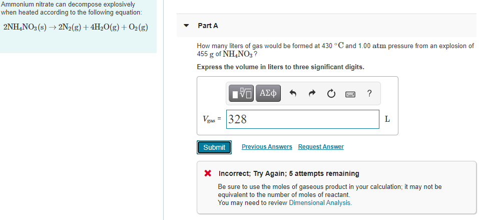 Solved Ammonium nitrate can decompose explosively when | Chegg.com