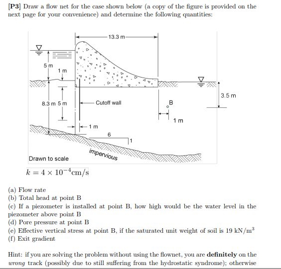 Solved [P3] Draw a flow net for the case shown below (a copy | Chegg.com