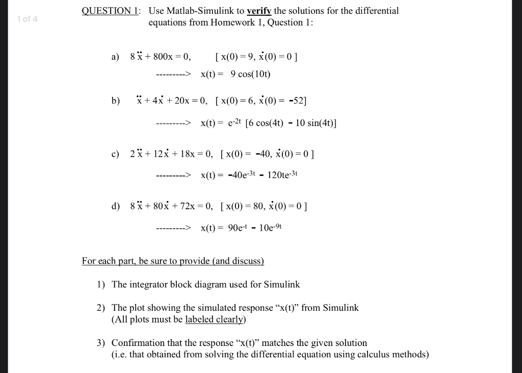 Solved 1 of 4 QUESTION 1: Use Matlab-Simulink to verify the | Chegg.com