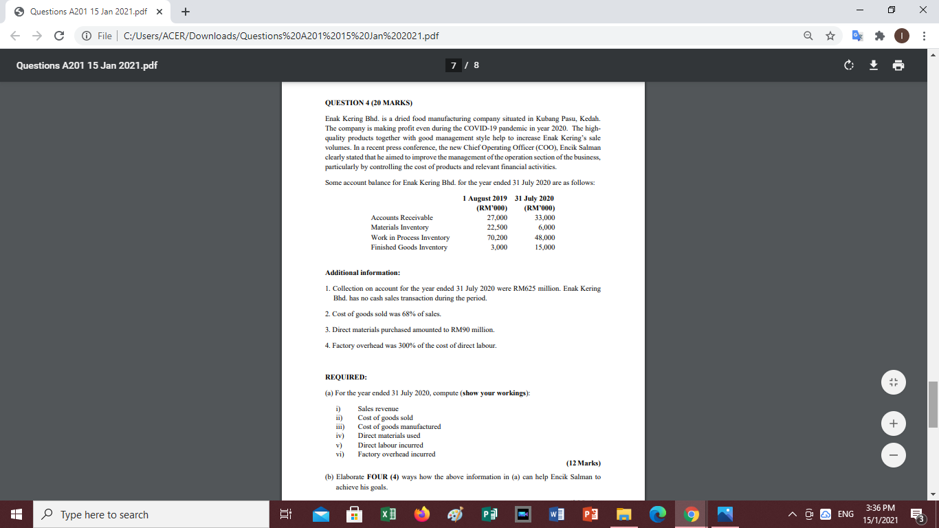 Solved > Questions A201 15 Jan 2021.pdf X + + + c | File | Chegg.com