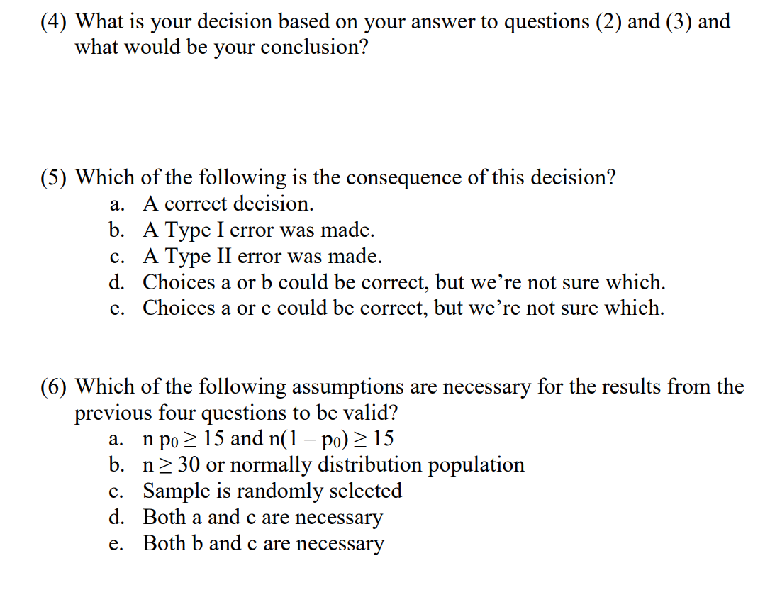 Solved (4) What is your decision based on your answer to | Chegg.com
