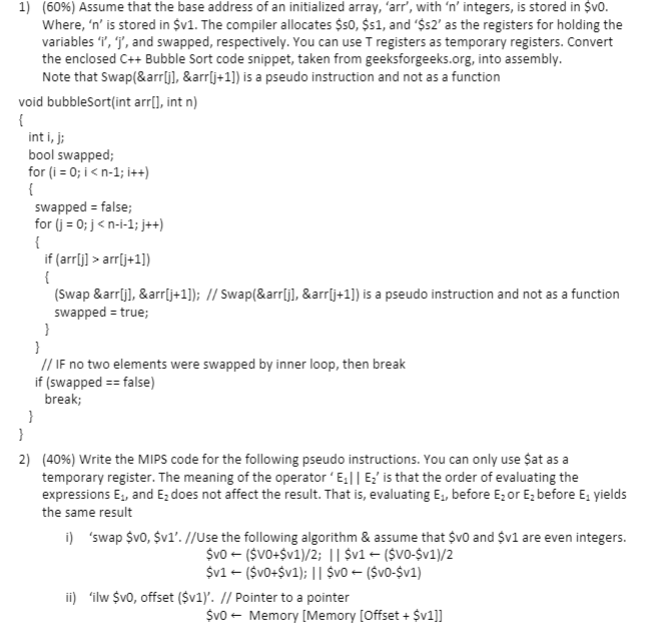 Solved 1) (60%) Assume that the base address of an | Chegg.com