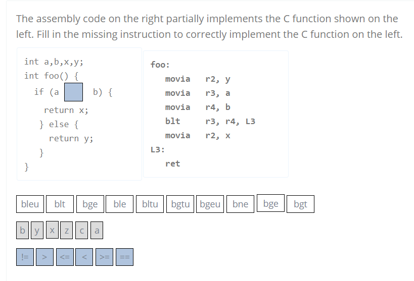 Solved The assembly code on the right partially implements | Chegg.com