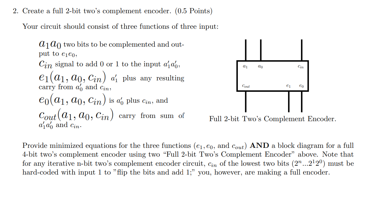 Solved Create a full 2-bit two's complement encoder. (0.5 | Chegg.com Solved Create a full 2-bit two's complement encoder. (0.5 | Chegg.com