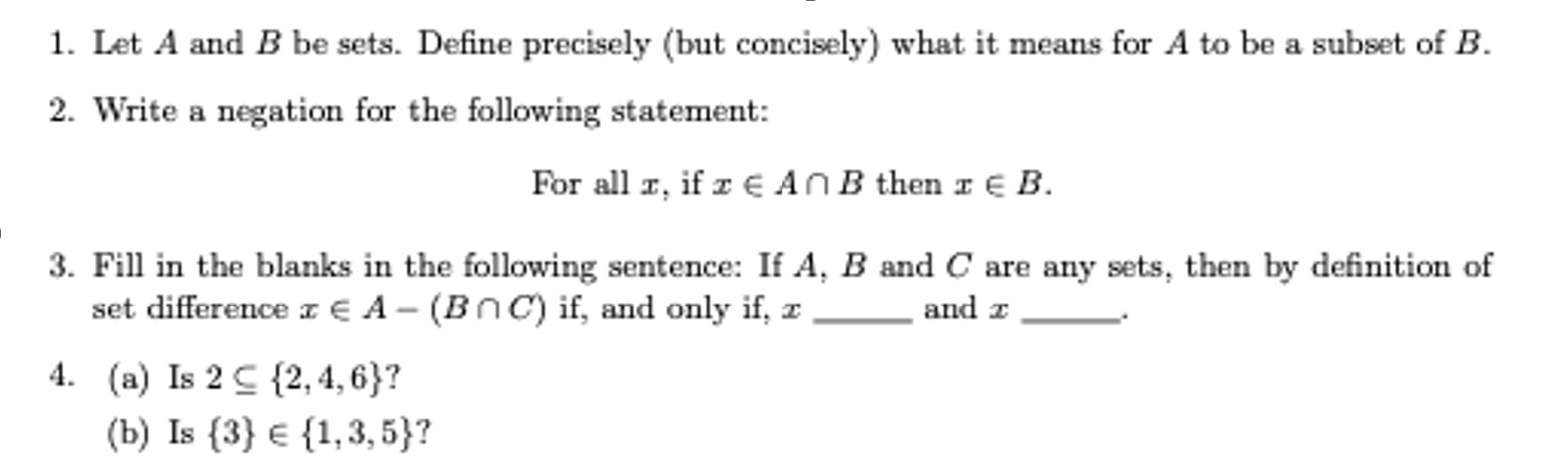 Solved 1. Let A and B be sets. Define precisely (but | Chegg.com