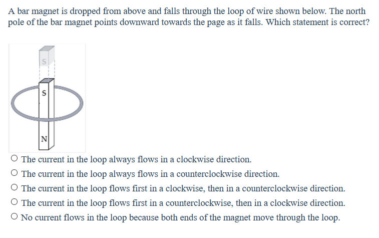Solved A bar magnet is dropped from above and falls through | Chegg.com
